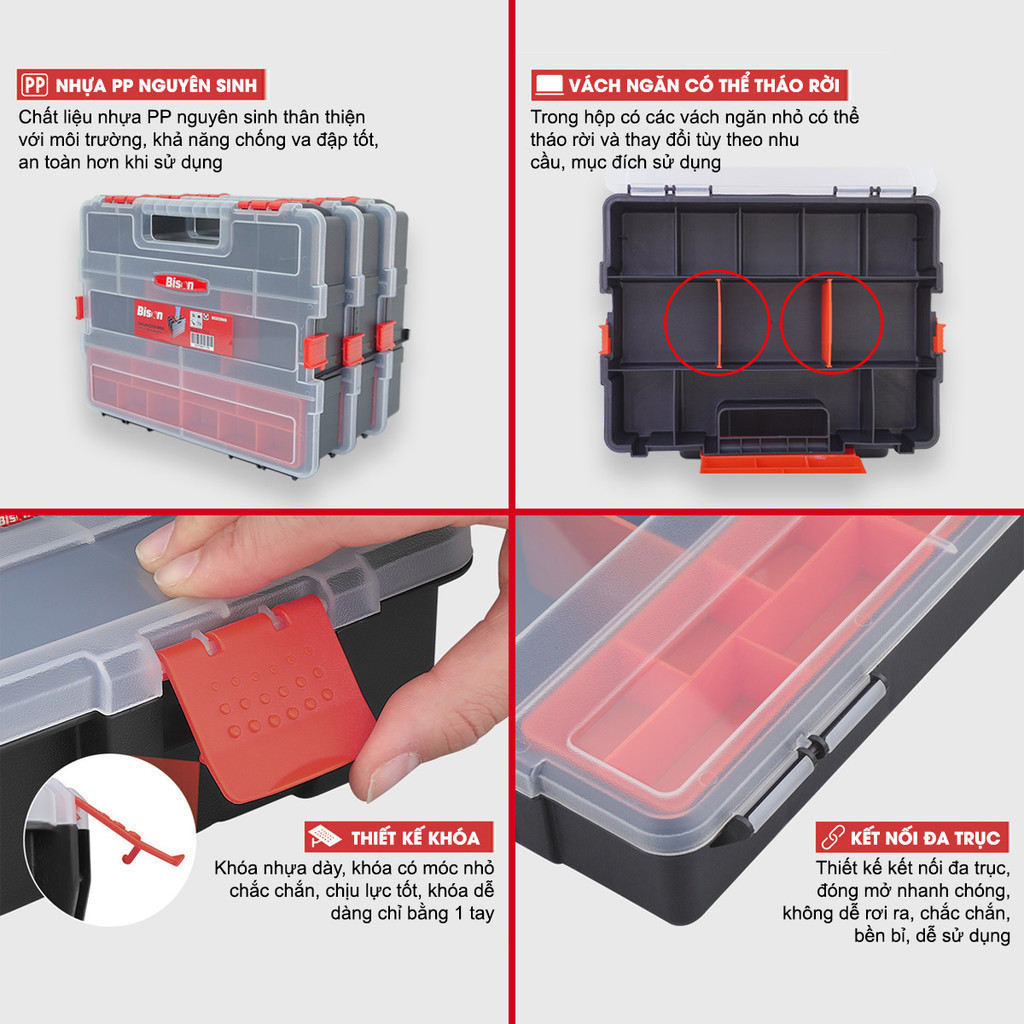 Bison plastic parts storage box with many convenient compartments for ...