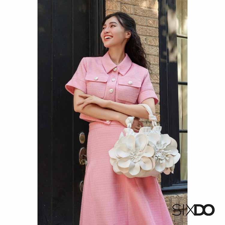 Sixdo Pink Midi Tweed Skirt (Pink Midi Tweed Skirt) | Shopee Malaysia