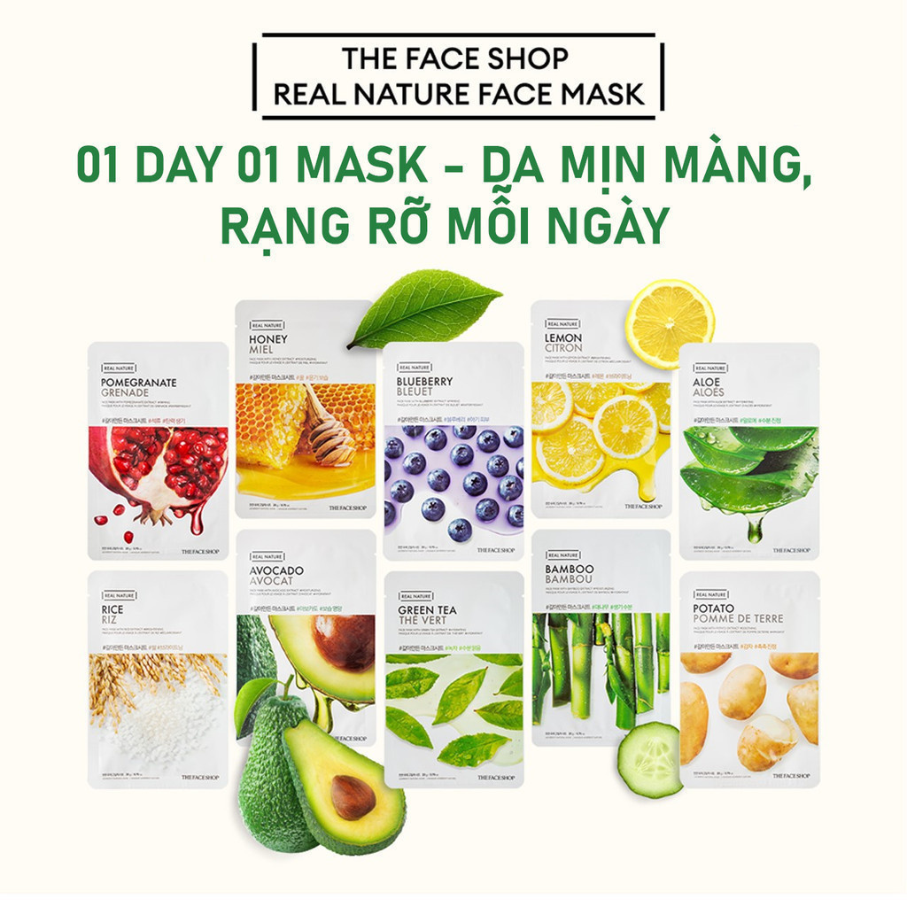 Combo of 30 Real Nature The Face Shop Moisturizing Masks 20g (mix many ...