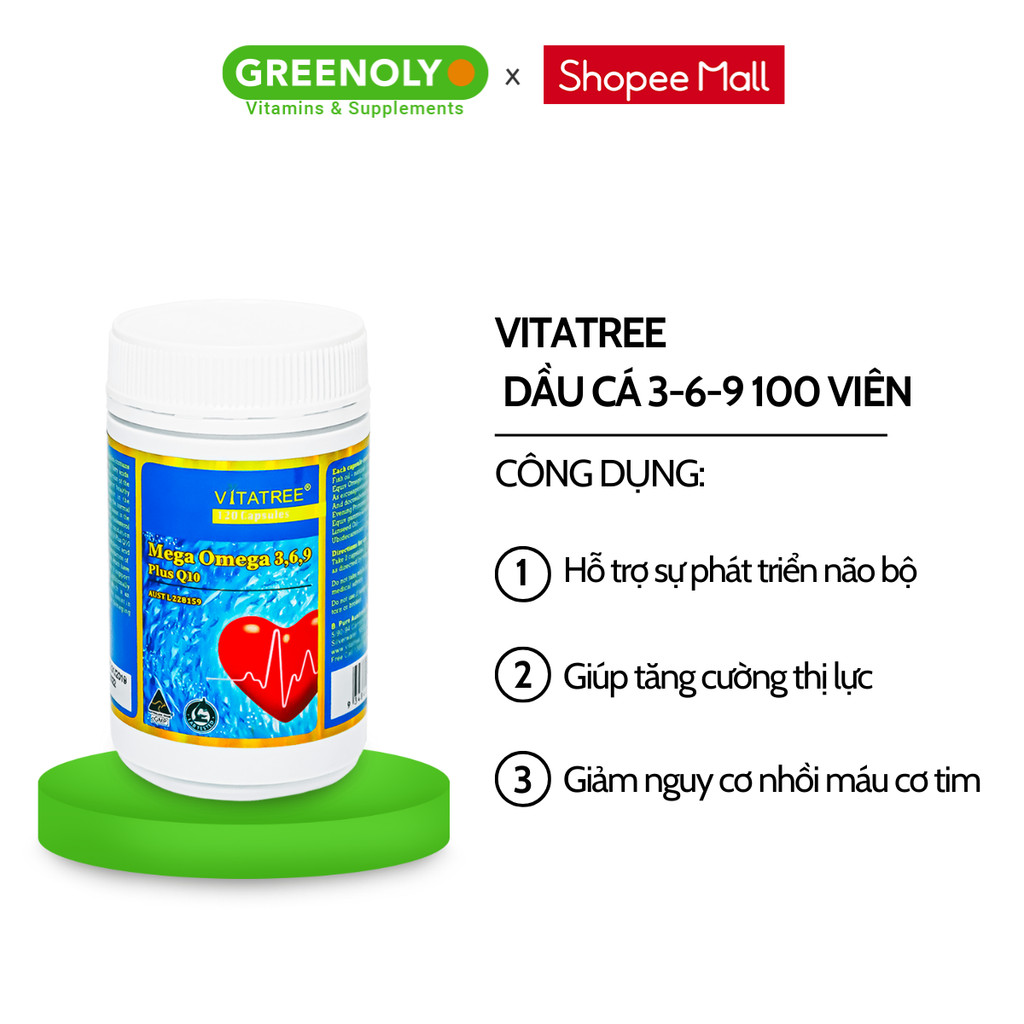Vitatree Mega Omega 369 Plus Q10 Fish Oil Pills 3-6-9 Heart and Brain ...
