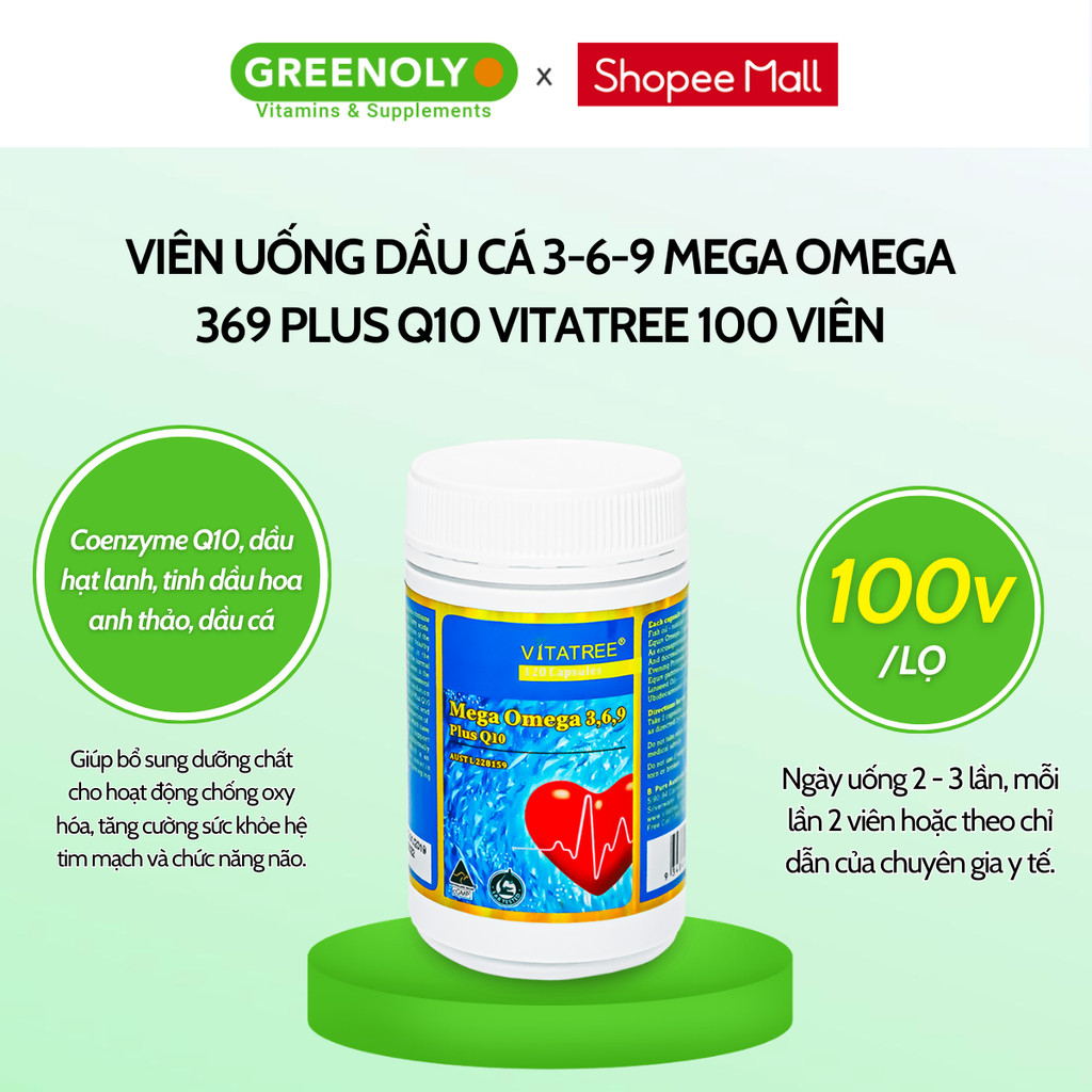 Vitatree Mega Omega 369 Plus Q10 Fish Oil Pills 3-6-9 Heart and Brain ...