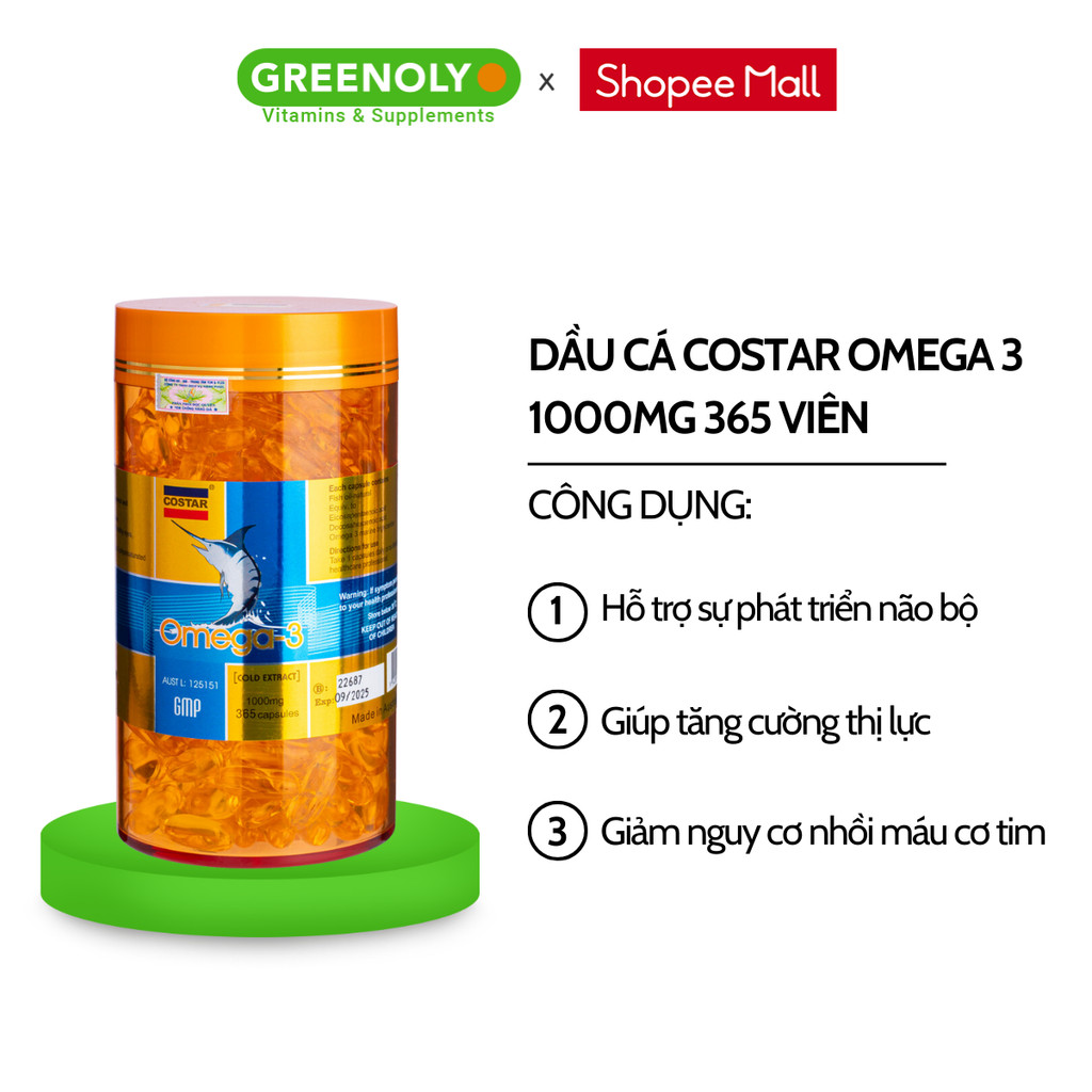 Costar Fish Oil Supplement Omega 3 1000mg Strengthens Brain, Heart and ...