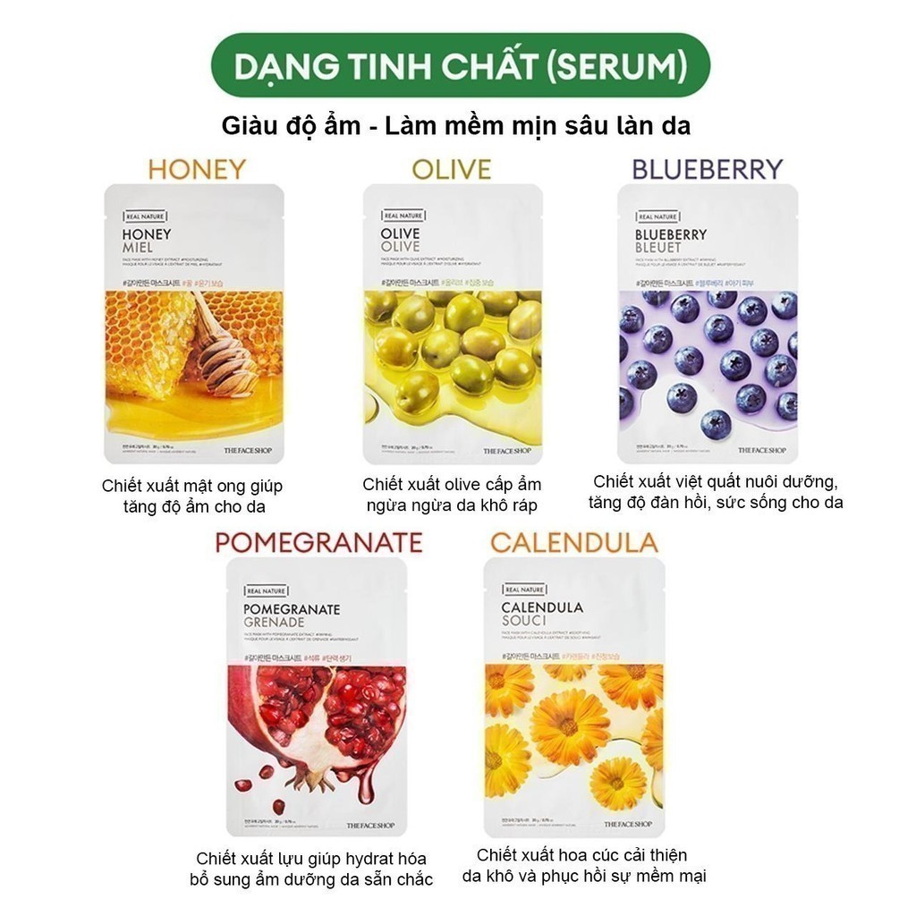 Combo of 50 THE FACE SHOP Real Nature Moisturizing Masks 20g (mix many ...