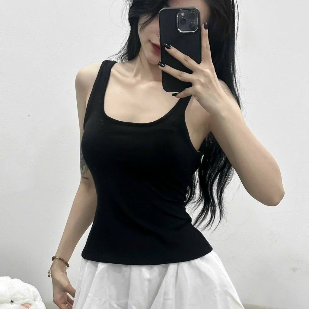 BARE_Long U-neck tank top, large tank top made of super cool elastic ...