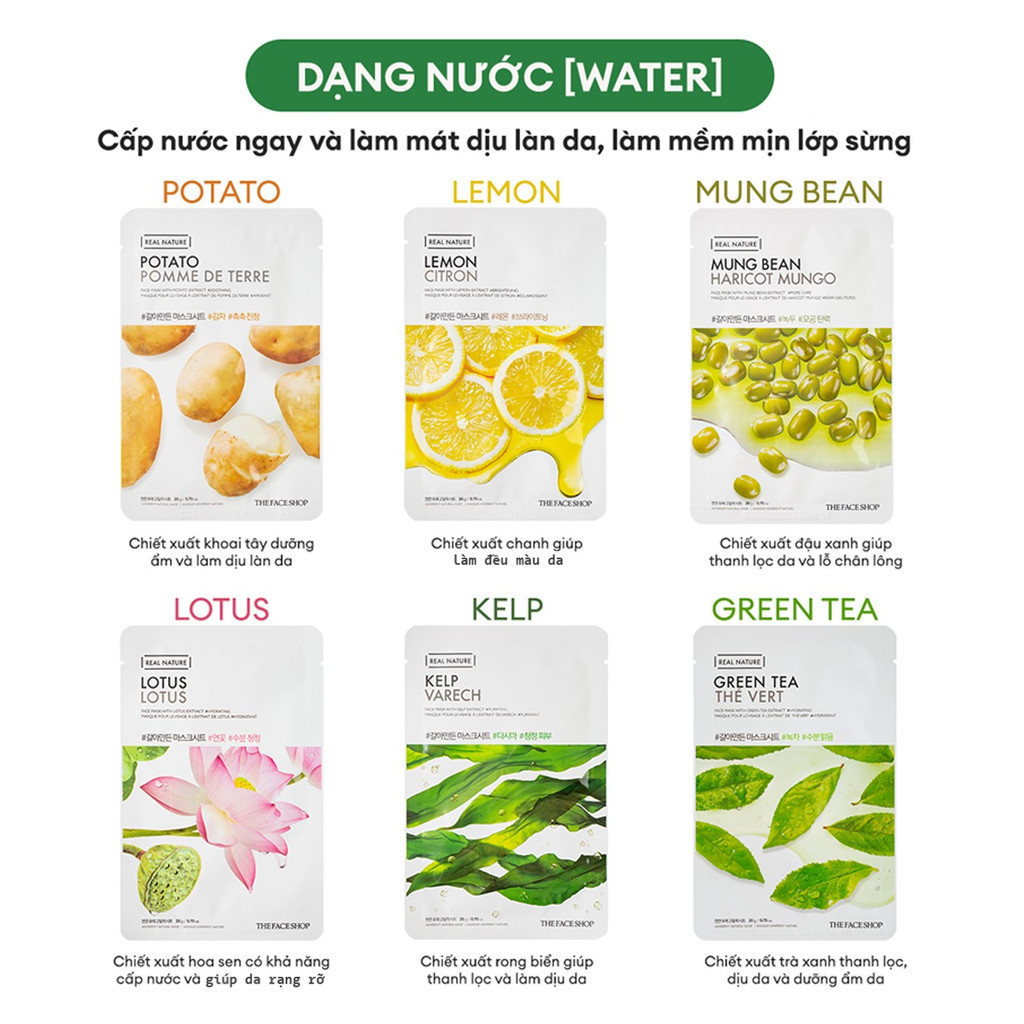 Combo of 7 THE FACE SHOP Real Nature Skin Restoration Masks 20g ...