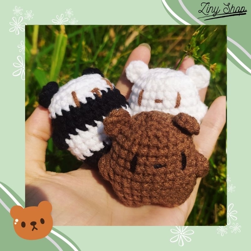 Set of 3 cute wool We Bare Bears Tooth bear keychains, double keychains ...