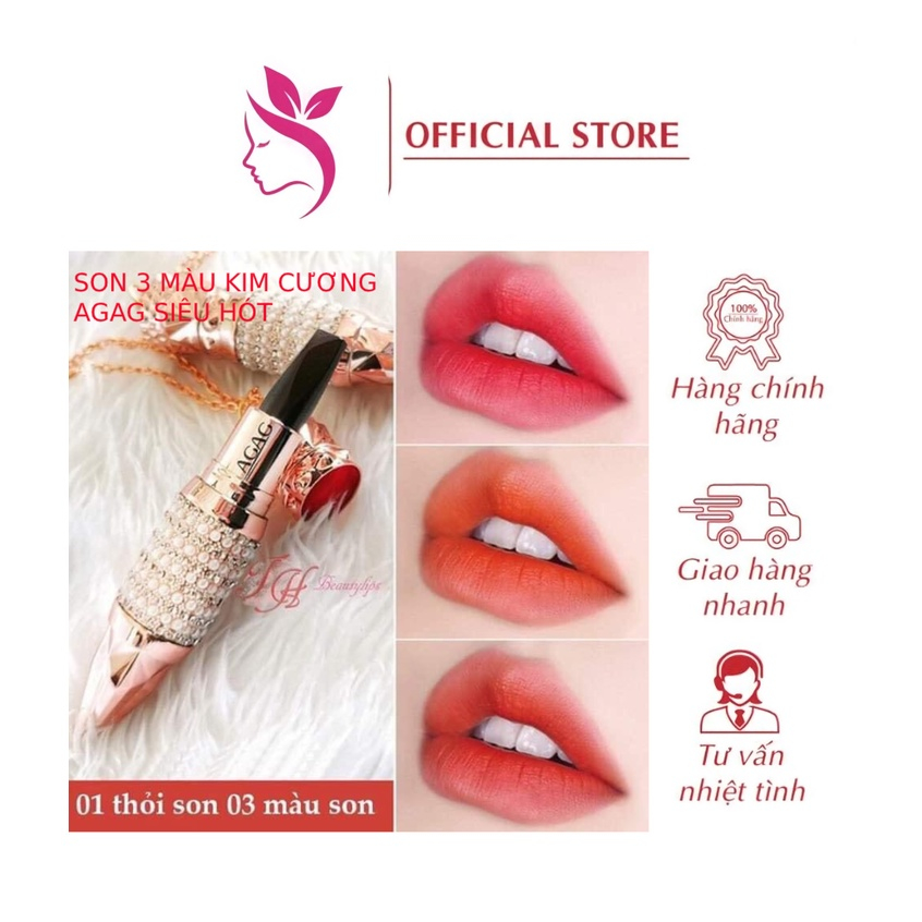 Agag Diamond 3-Color Lipstick Moisturizes Super Matte (Stone Beads ...