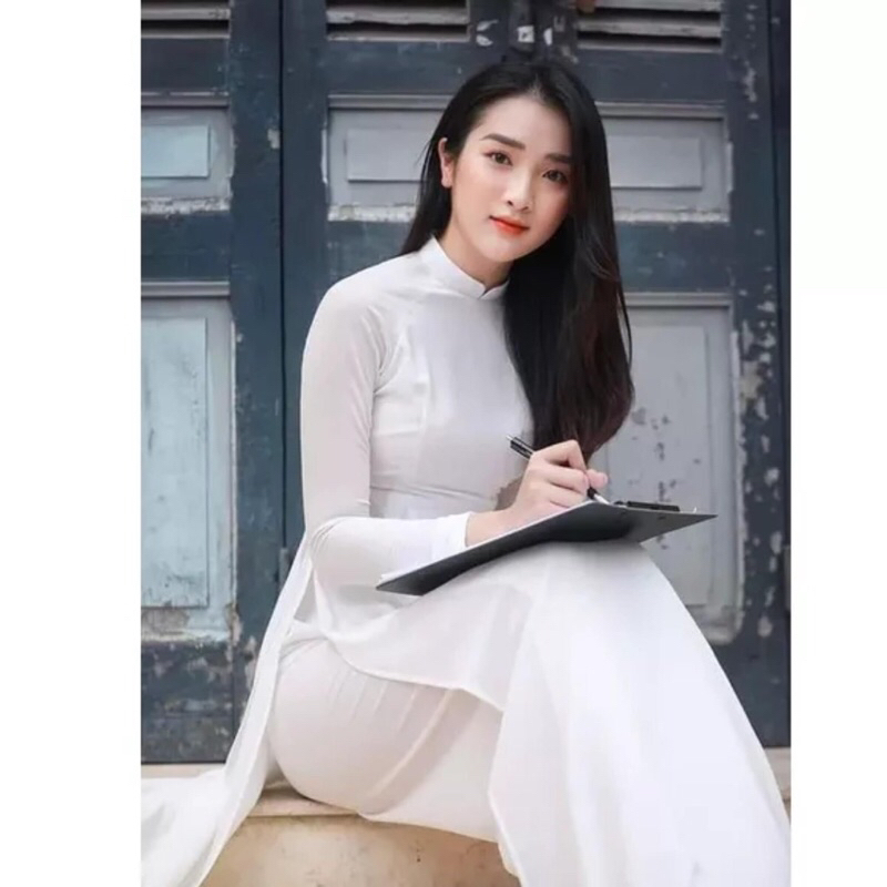 Ao Dai White 2 Flaps (Thick American Silk) And 4 Flaps (2-Layer ...