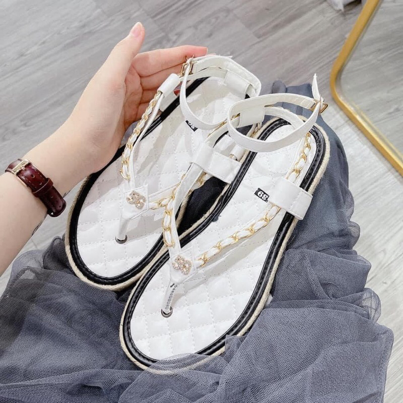 (Go up a size) Women's Sandal with leather strap and chain 5G chain ...