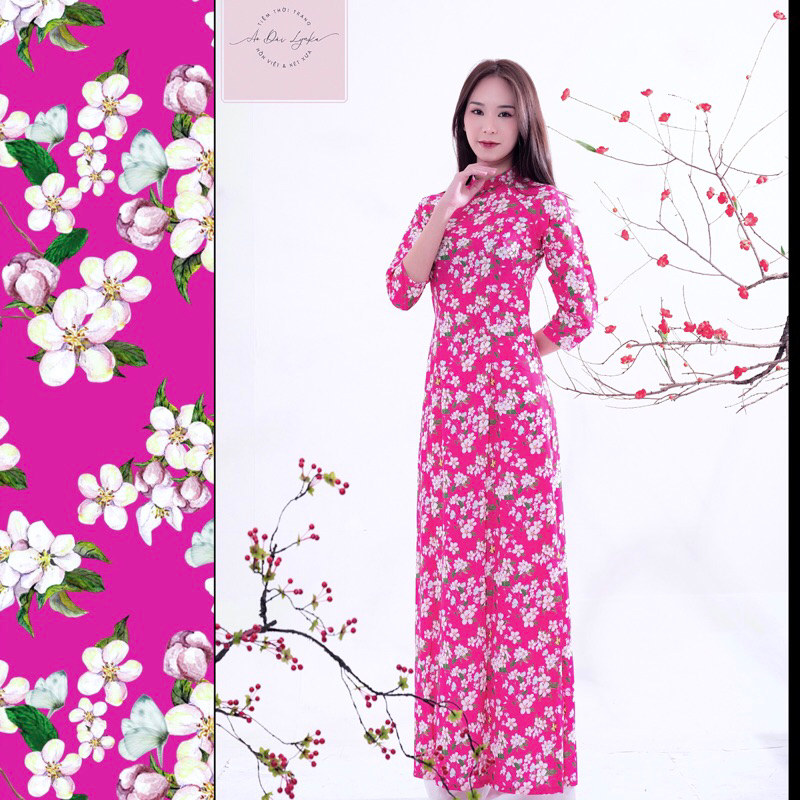 A02-ao Dai Printed With Flower Neck 2P / Ao Dai Available / LYNKA Ao ...