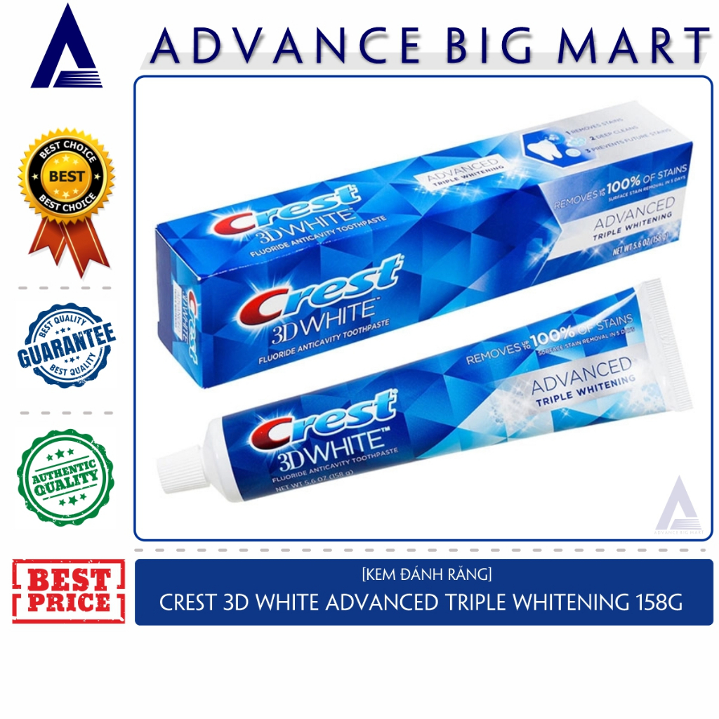 [AUTH America] Crest 3D White Advanced Triple Whitening Toothpaste 158g | Shopee Malaysia