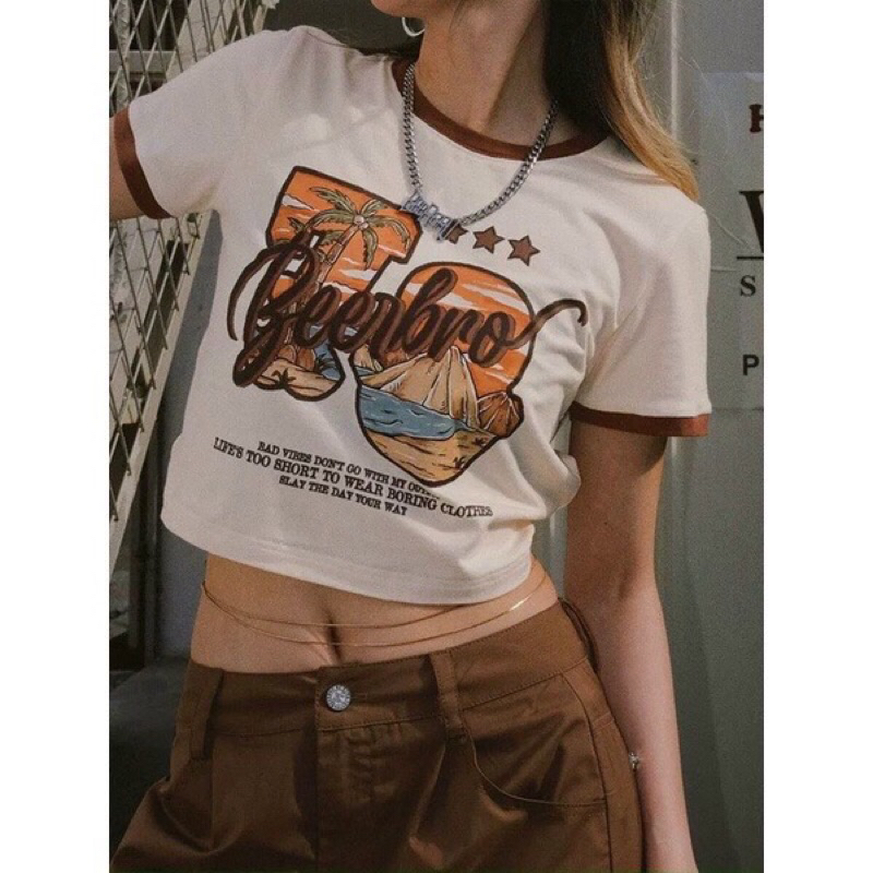 Women's crop top with classic Vintage Beerbro print, women's body ...