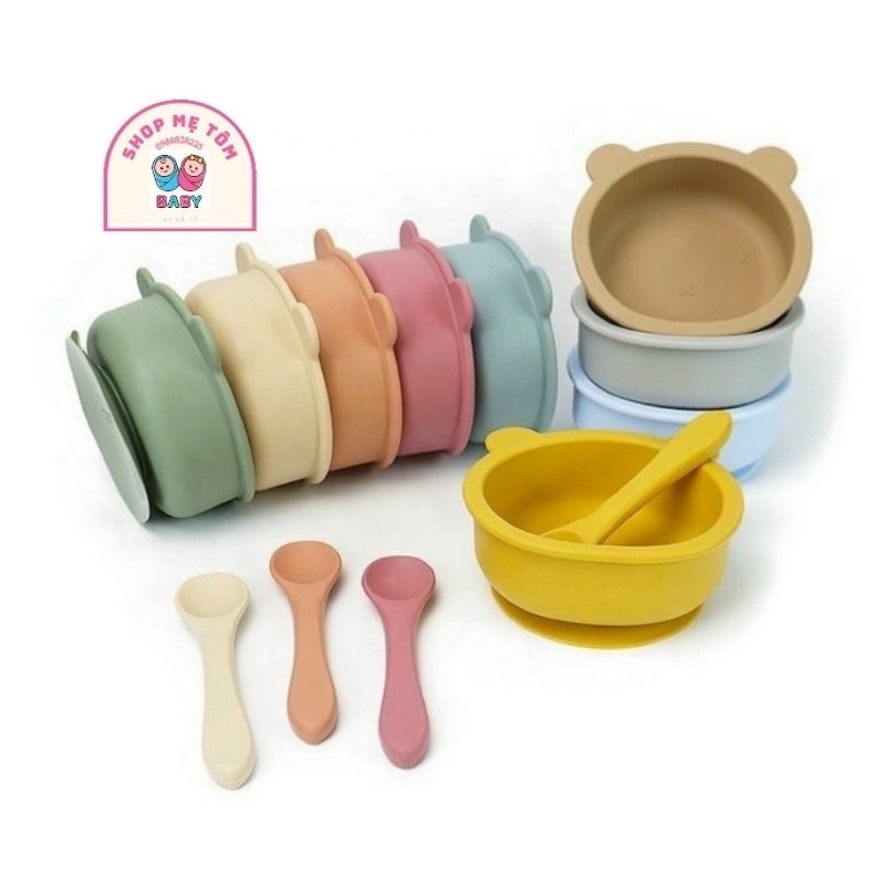 Sgs silicone baby bowl with spoon (bear ears) | Shopee Malaysia