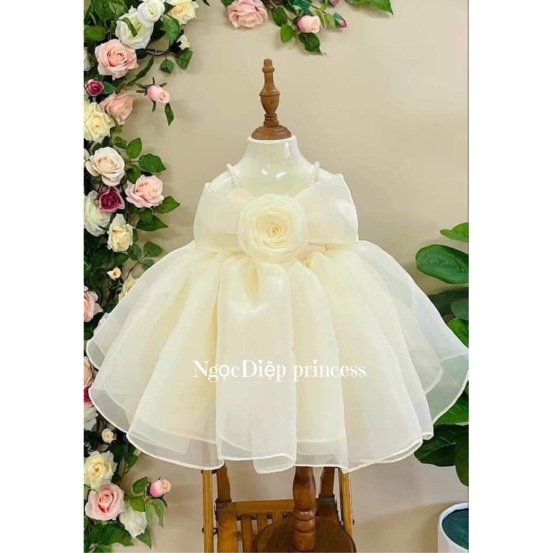 Baby girl princess dress, 2-strap princess dress with cream-colored ...