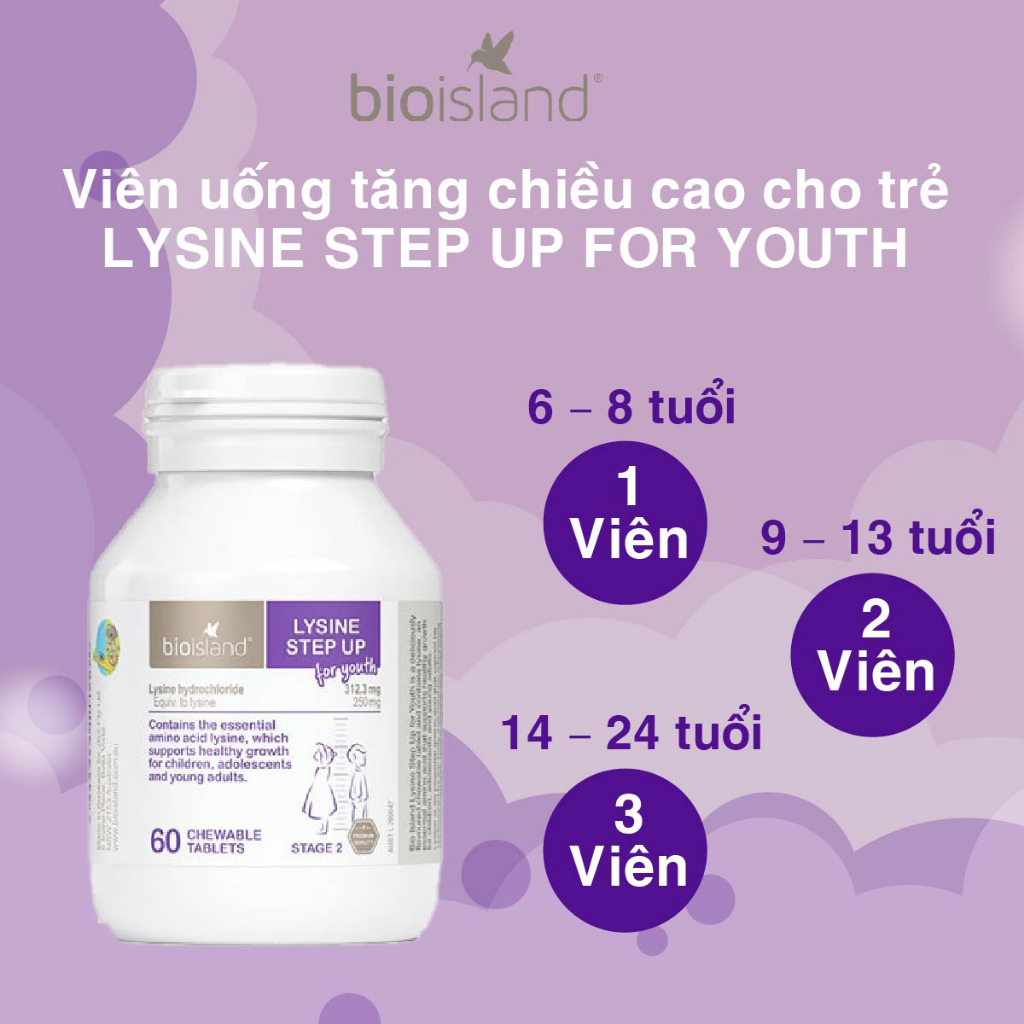 Bioisland Lysine chewable tablets help increase height for children, 60 ...