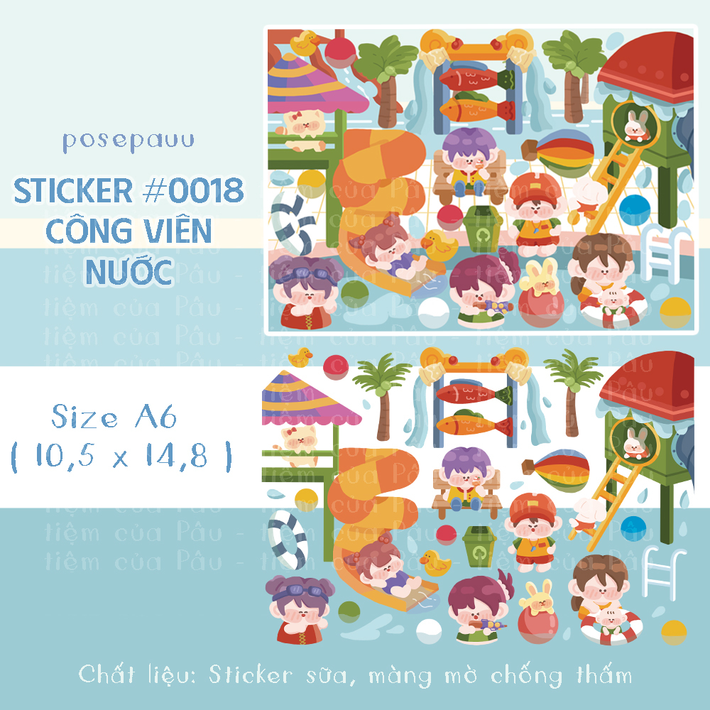 Self-designed sticker | Water park theme, decorate notebooks, diaries ...