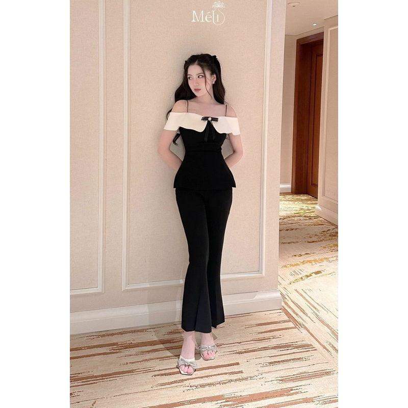 Bow SHIRT + BIGSIZE SLIPPED FLARE PANTS (real photo taken by myself ...