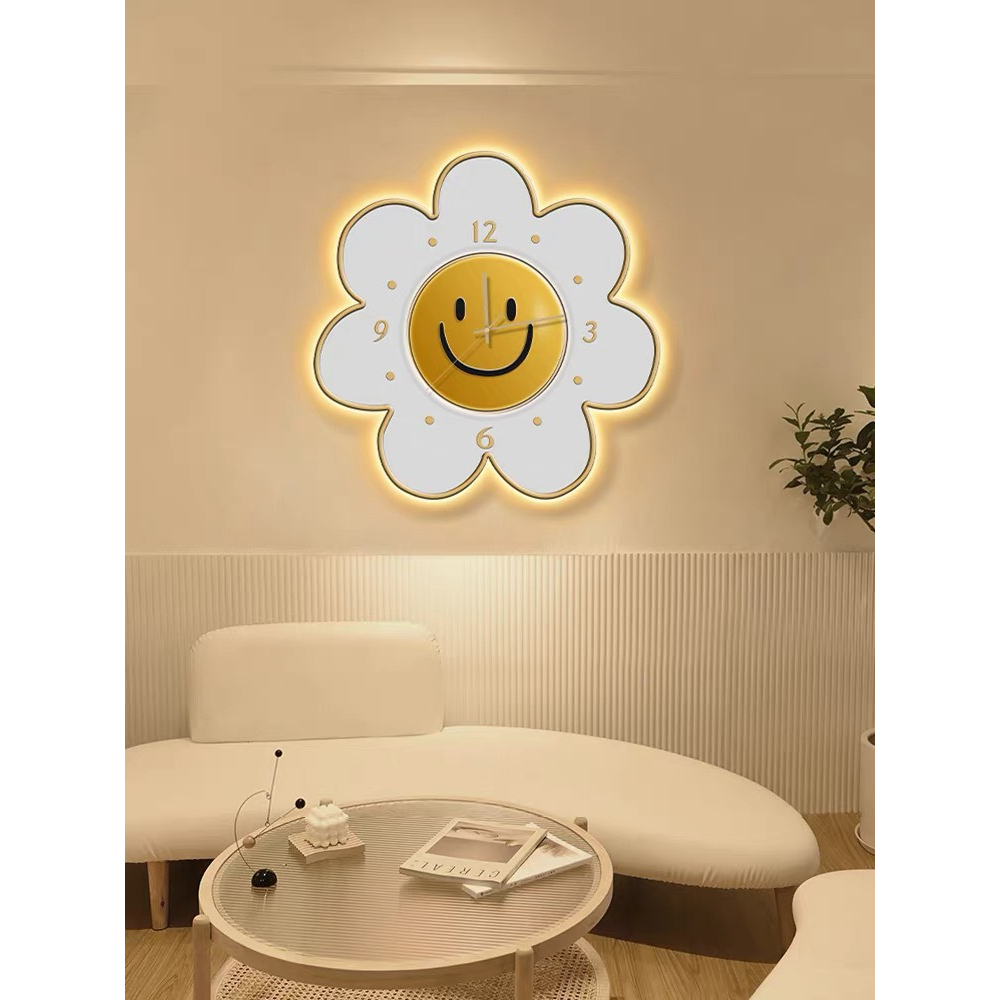 3d Smiley Face Flower Drifting Needle Wall Clock with Integrated Led ...