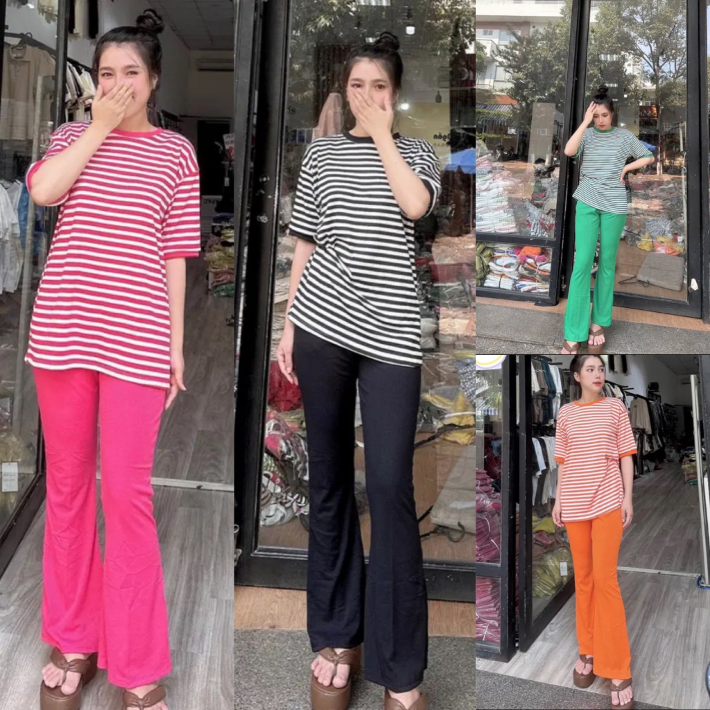 Solid short-sleeved and flared pants Set | Shopee Malaysia