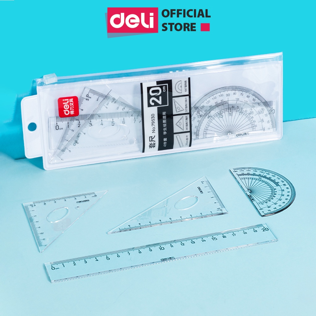 Ruler, protractor, eke Deli for students, 4-piece school tool set ...