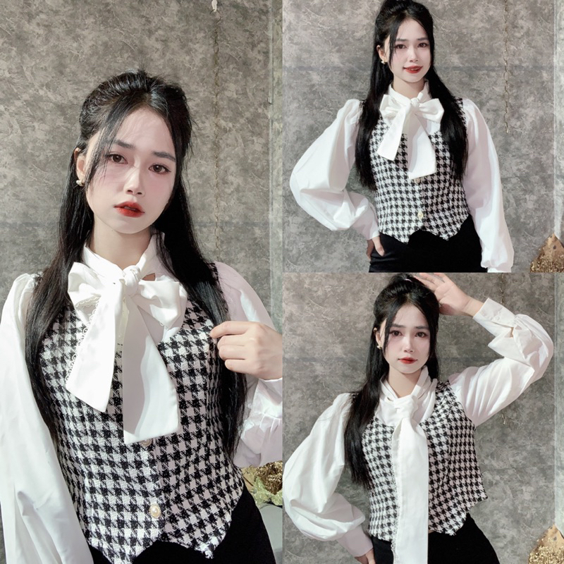 [82] Plaid shirt with bow collar (with real photos taken by the shop ...