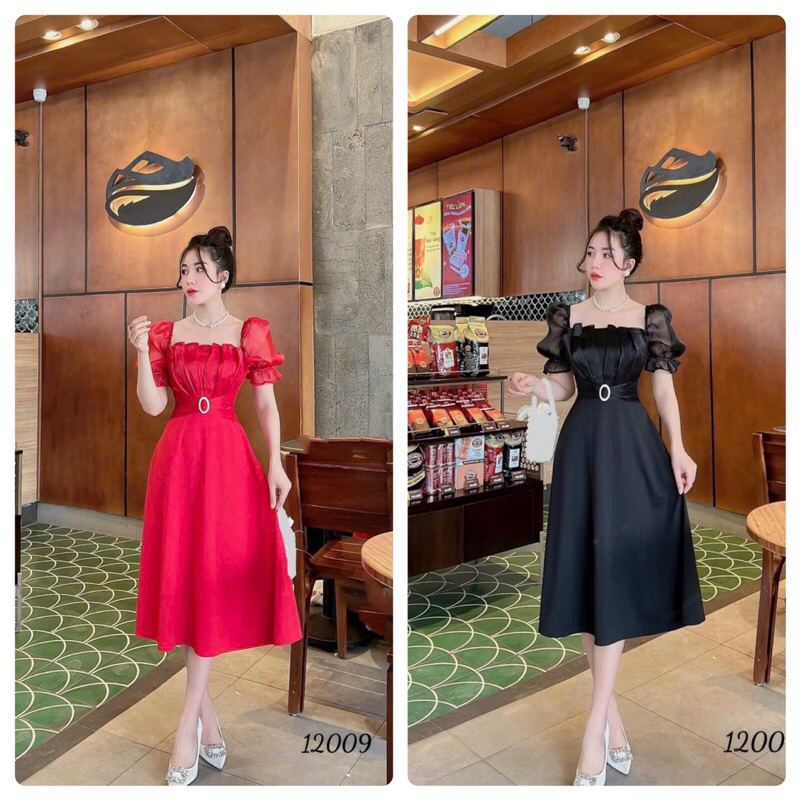 Party Dress with pleated chest, Square neck design dress with ribbed ...