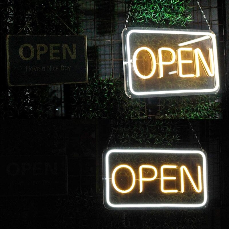 Open neon sign, neon open led, White, Yellow, 30x15cm, neon open sign ...