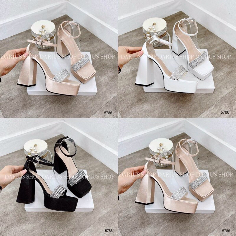 10p double-soled high-heeled sandals with square heels and stone straps ...