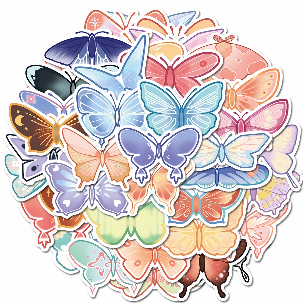 Cute cartoon chibi butterfly stickers to decorate helmets, guitars ...