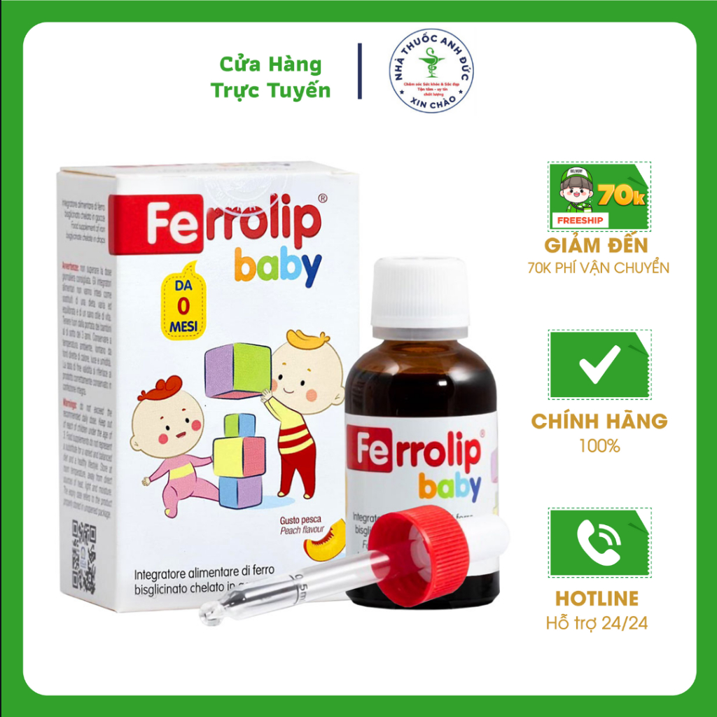 Ferrolip Baby Iron Syrup 30ml Peach Flavor Iron supplement for children ...