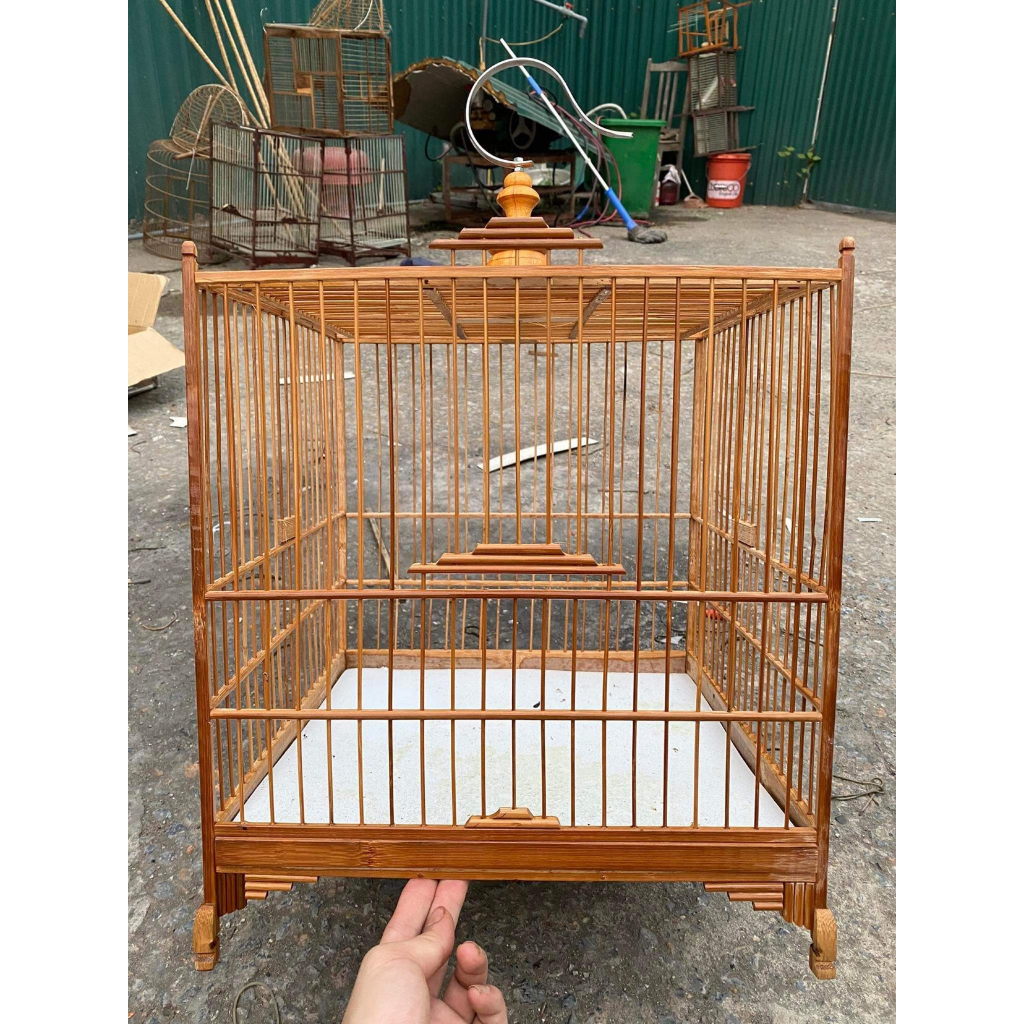 Self-assembled crested bird cage. Bamboo and old bamboo crested bird ...