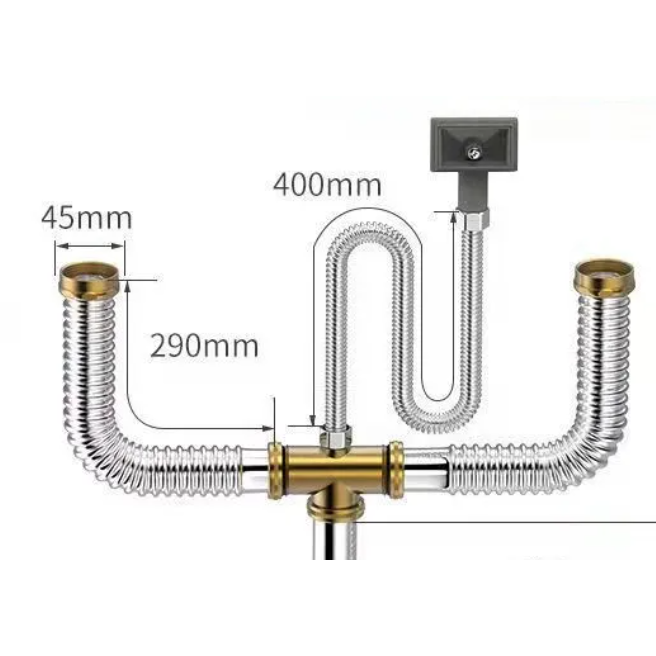 (HCMC Express) Sink siphon set, two-hole bowl, 304 stainless steel ...