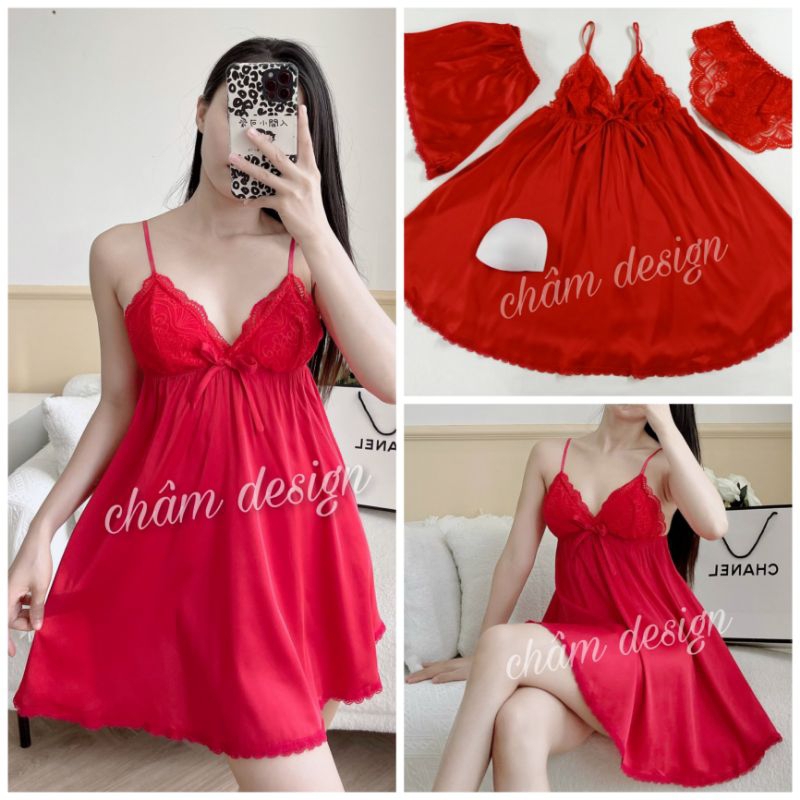 Bright red satin silk nightgown, exclusive design at the shop | Shopee ...