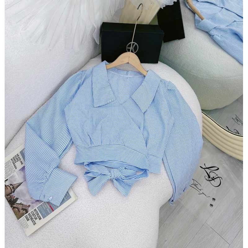 BLUE COLLAR STYLE SHIRT WITH CROSS-CHEDED WAIST Bg | Shopee Malaysia