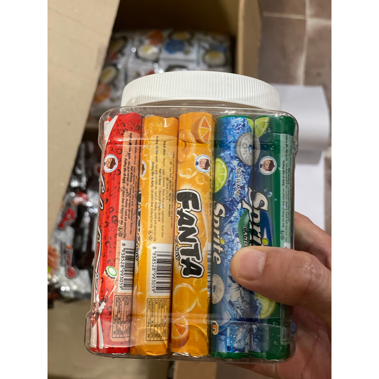 Jar of 30 bars of Coca, Fanta, Sprite soft drink flavored candy ...