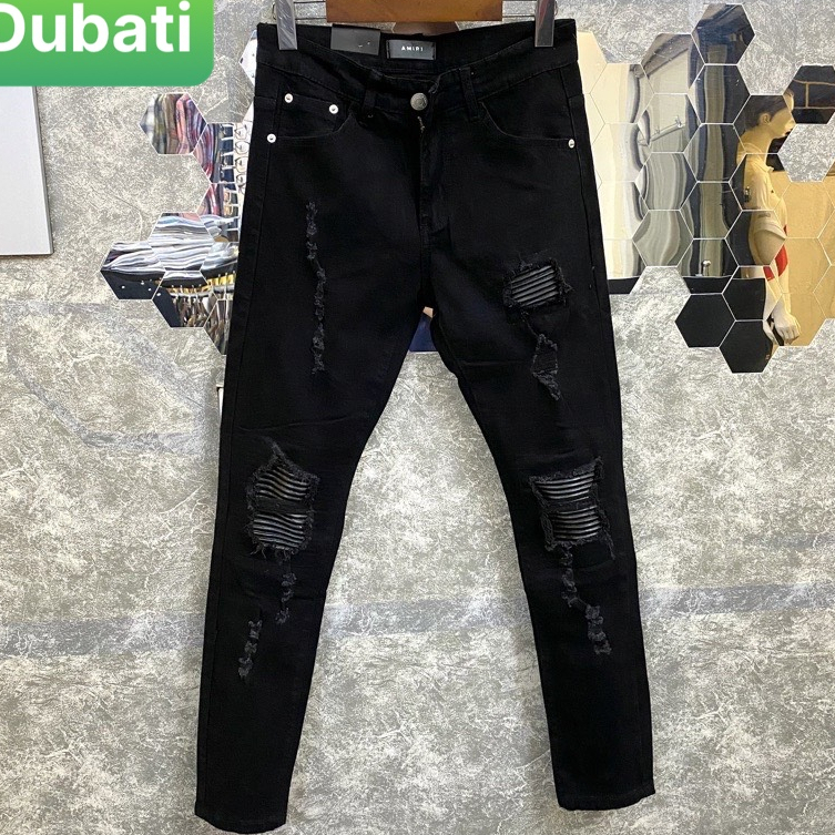 Men's JEANS IN BLACK BEEF PATCHED WASH LEATHER JAPANESE STYLISH VIP ...