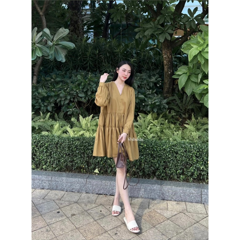Nandy Dress - Chestnut Babydoll Dress (original photo) | Shopee Malaysia