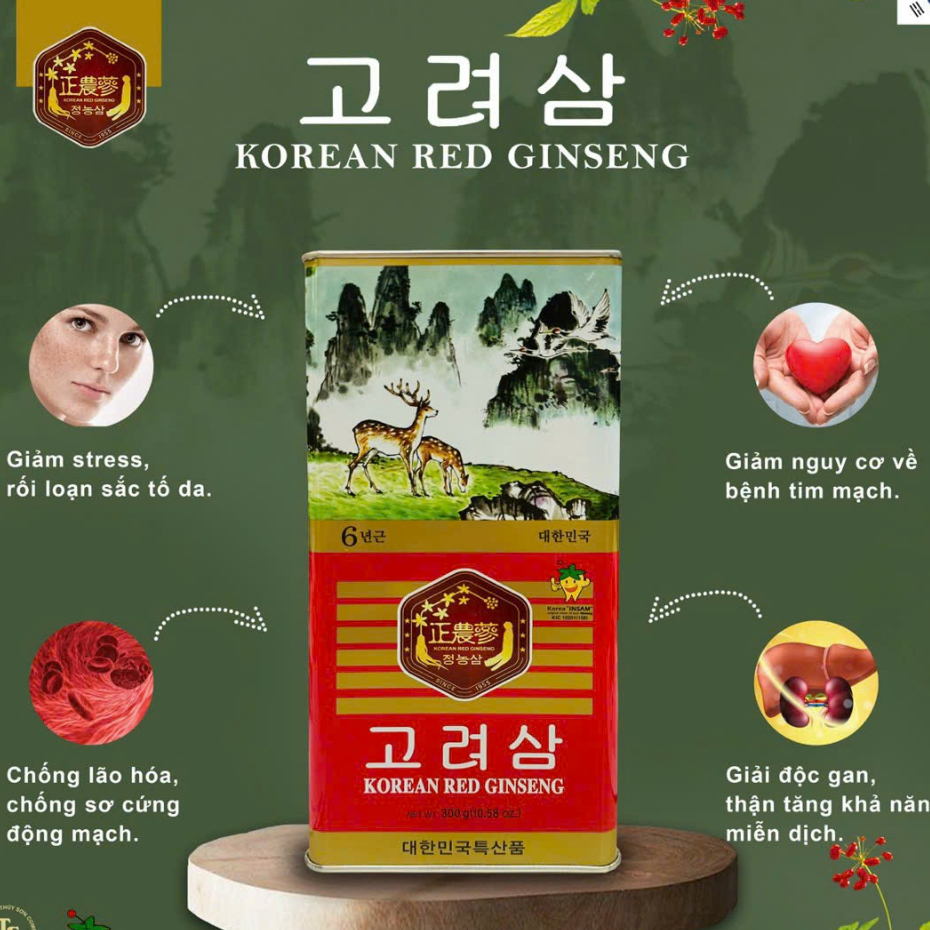 6-year-old whole dried red ginseng, premium Korean tin box (300gr ...