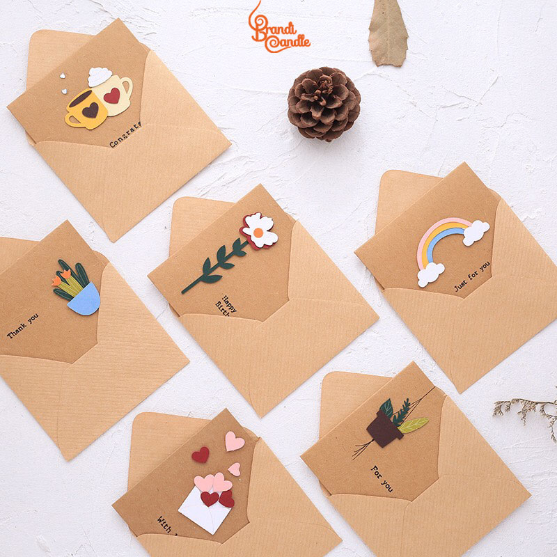 Thank you greeting card on embossed kraft paper with thick envelope ...