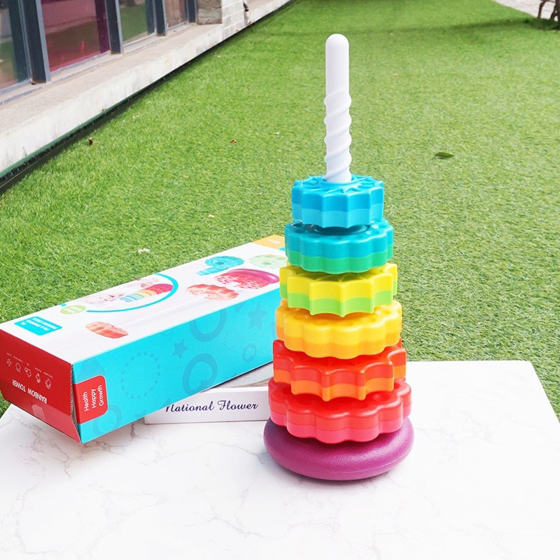 8-piece swirl rainbow tower toy helps children recognize geometry and ...