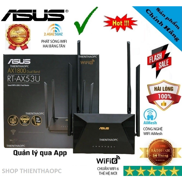 ASUS RT-AX53U Wifi6 Router, AX1800 Dual Band Standard, Genuine New ...