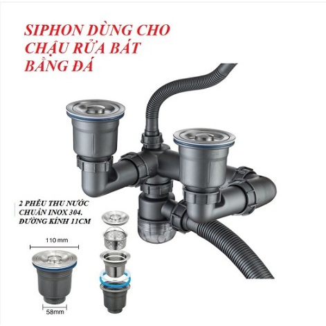 Stone 2-hole sink siphon [TYPE 1] SUPER LARGE DRAIN PIPE, 11cm water ...