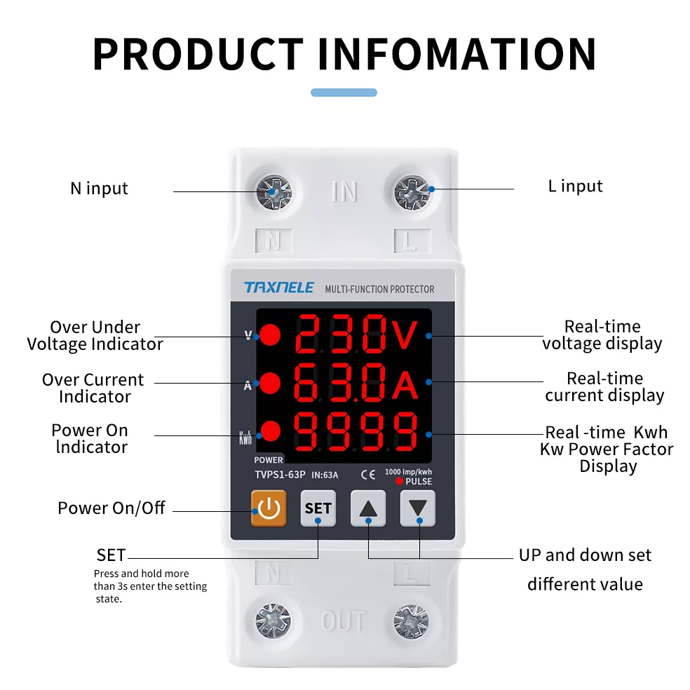 Surge Protection Relay, Upper and Lower Voltage Limiter, Adjustable 3 in 1 Screen 63A | Shopee ...