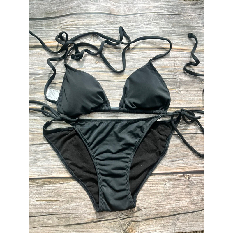 Bikini Set, basic black one-piece beach swimsuit, tie neck | Shopee ...