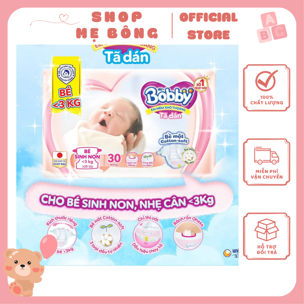Bobby 3S Diapers For Premature Babies, Under 3kg (Pack Of 30 Pieces) | Shopee Malaysia