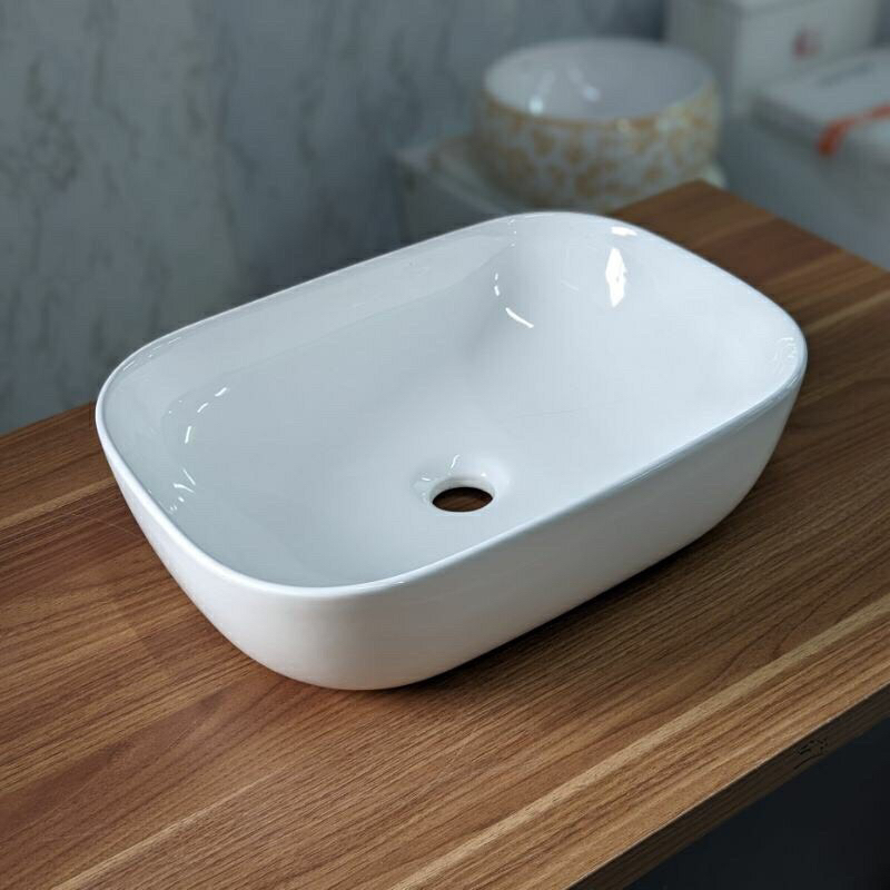 Max HOME premium plain white rectangular countertop sink, bright white ...