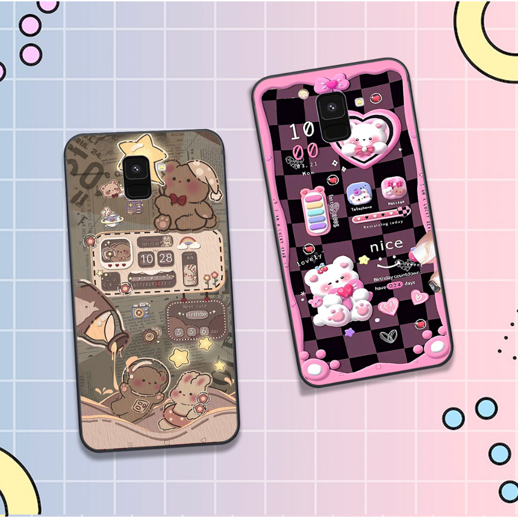 Samsung A8 / A8 Plus / A8 Star case printed with adorable brown and pink bear motifs, cute and ...