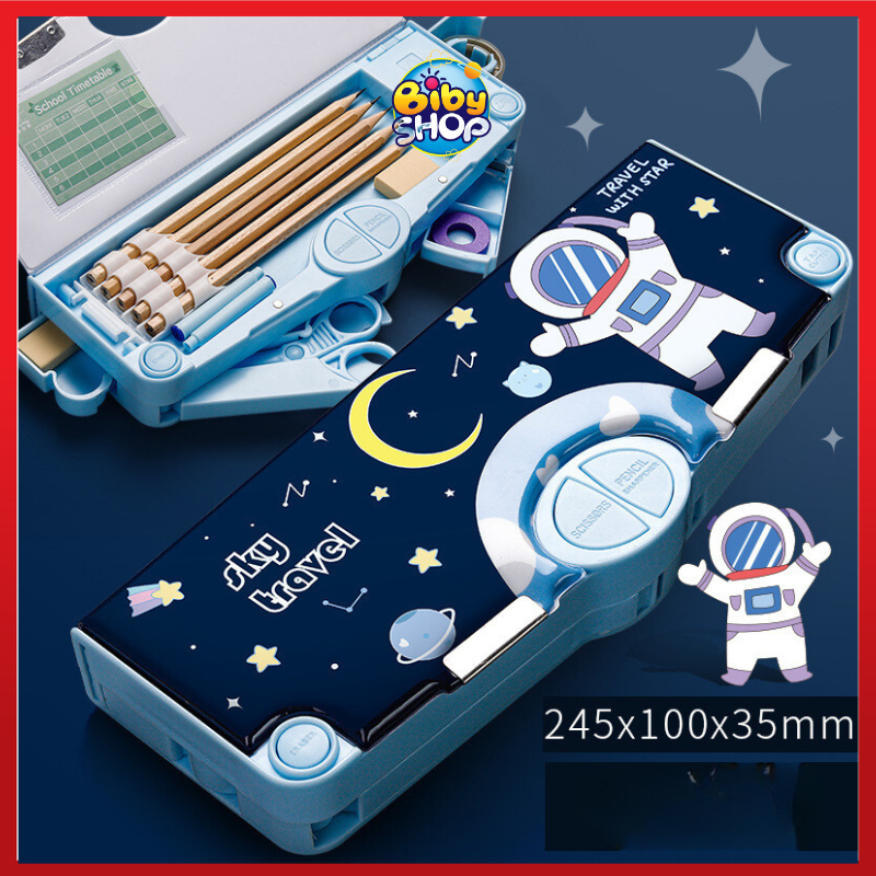 Multi-purpose pen box for children with many compartments for erasers ...