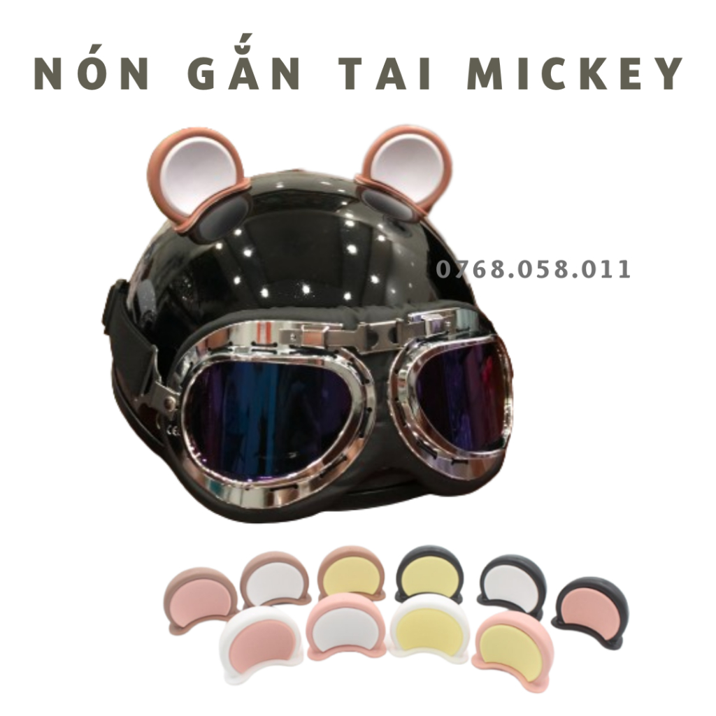Half Helmet Glossy Black Head With Mickey Mouse Ear Mounted With Super ...