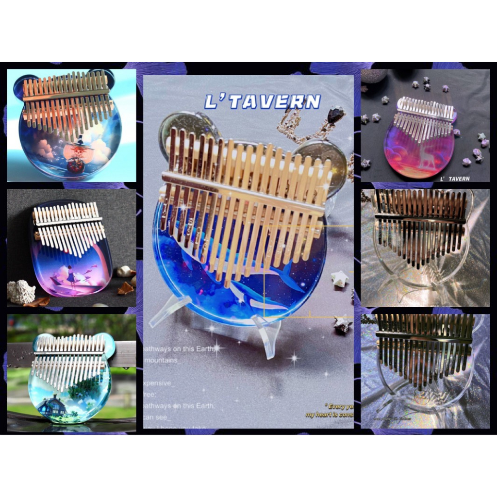 Very pretty 17-key transparent kalimba with free cat and bear acrylic ...